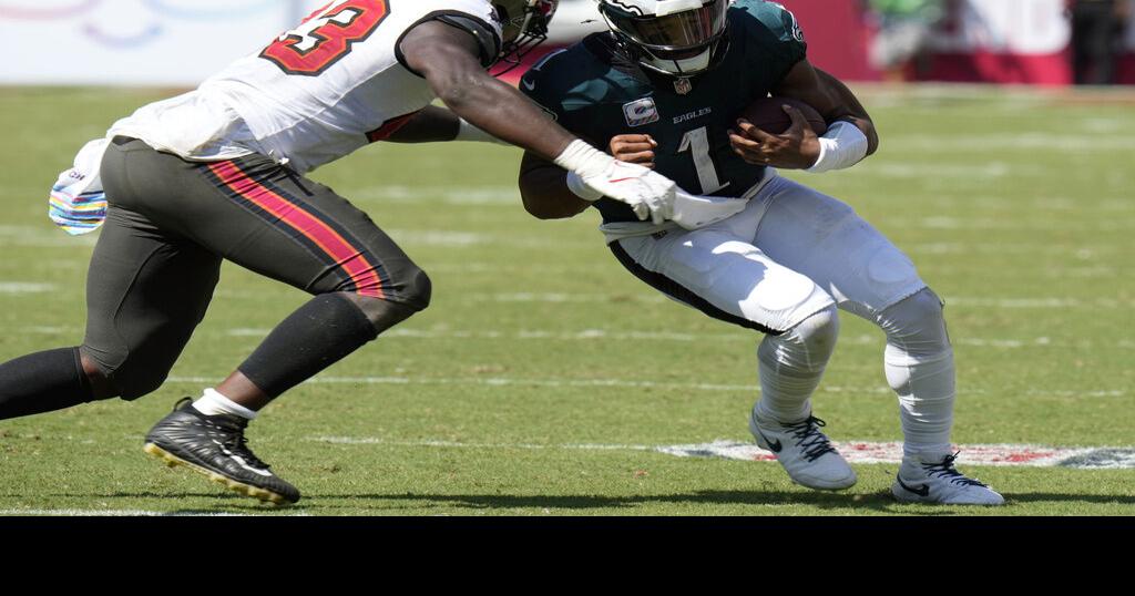 Mayfield throws for 347 yards and accounts for three TDs to lead Bucs over Eagles 33-16 ...