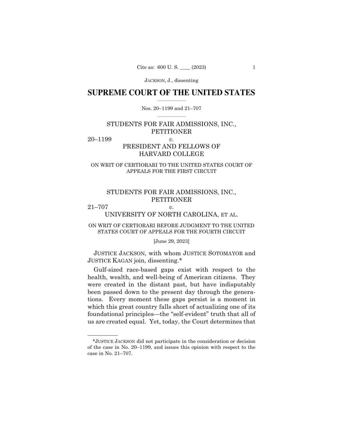 Read: Justice Jackson dissent on Supreme Court ruling on affirmative ...
