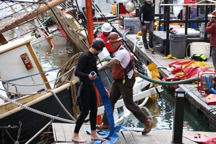 UPDATE: Crews Use Crane Barge to Lift Iconic Tall Ship ‘Pilgrim’ (VIDEO ...