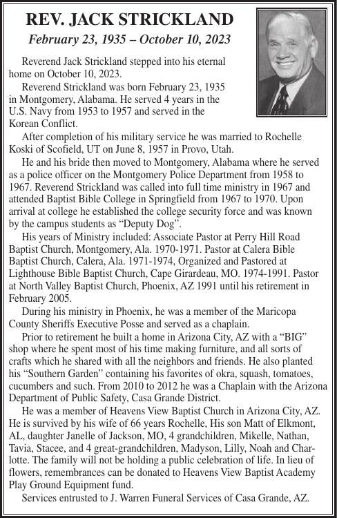 REV. JACK STRICKLAND | Obituaries | pinalcentral.com