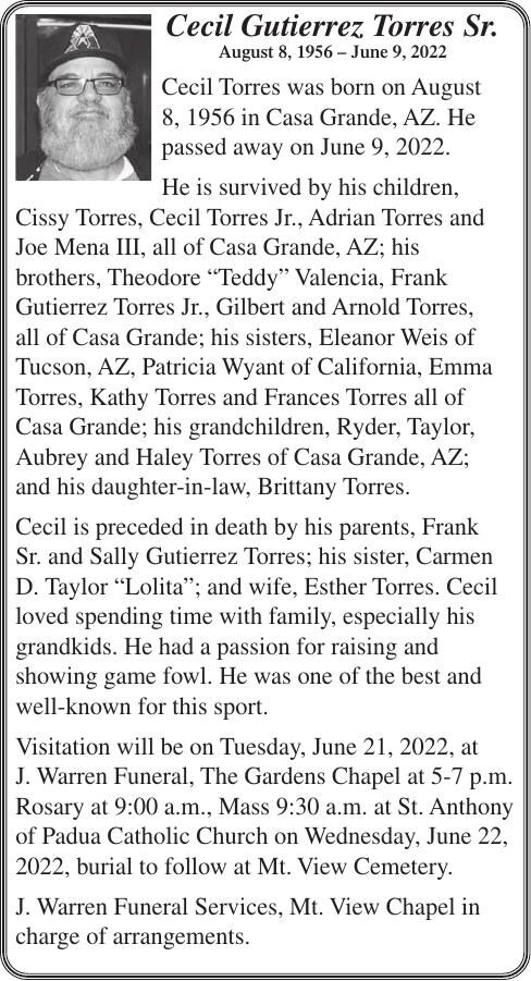 Cecil Gutierrez Torres Sr. | Obituaries | pinalcentral.com