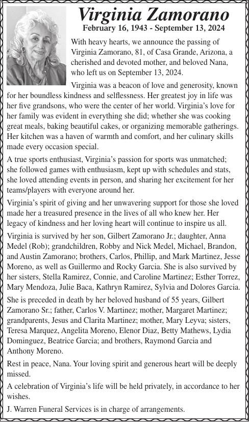Virginia Zamorano | Obituaries | pinalcentral.com