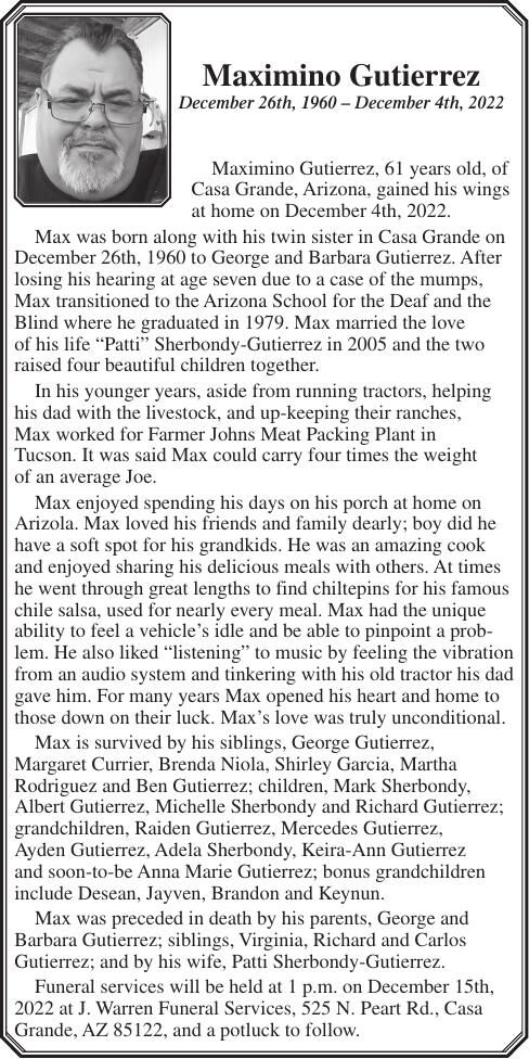 Maximino Gutierrez | Obituaries | pinalcentral.com