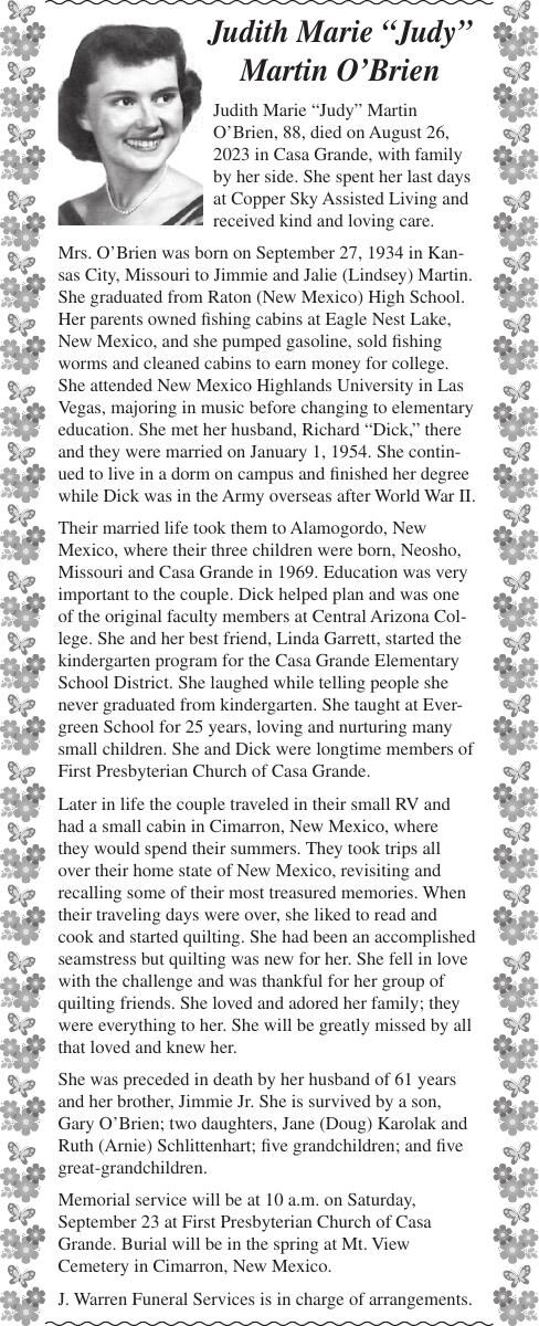 Judith Marie “Judy” Martin O’Brien | Obituaries | pinalcentral.com