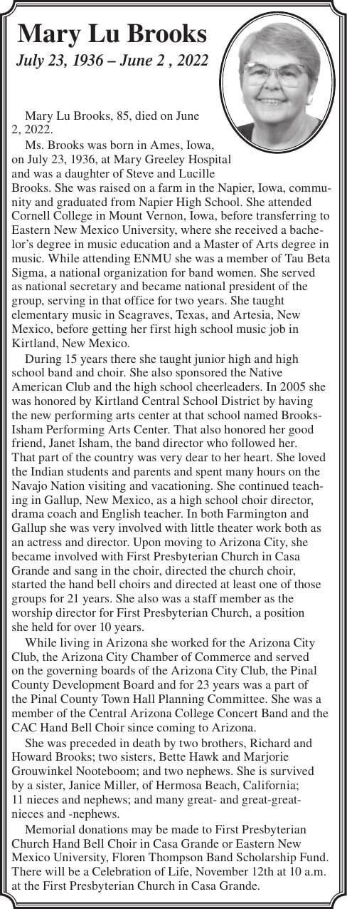 Mary Lu Brooks | Obituaries | pinalcentral.com