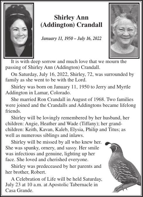 Shirley Ann (Addington) Crandall | Obituaries | pinalcentral.com