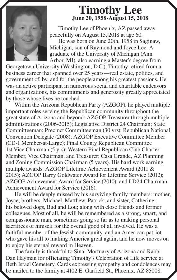Timothy Lee | Obituaries | pinalcentral.com