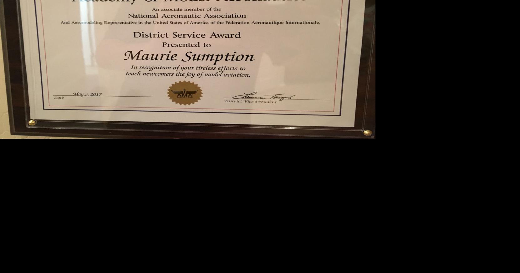 Maurie Sumption receives AMA model aircraft award | Recreation And ...
