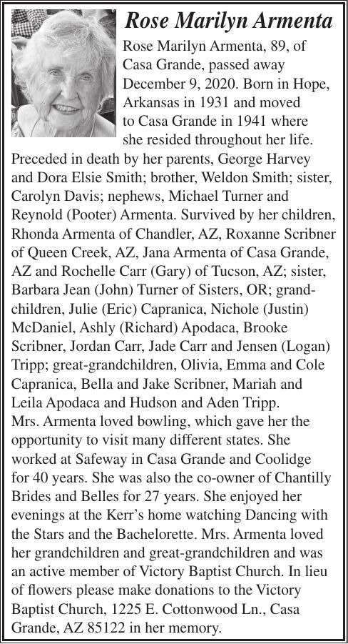 Rose Marilyn Armenta | Obituaries | pinalcentral.com
