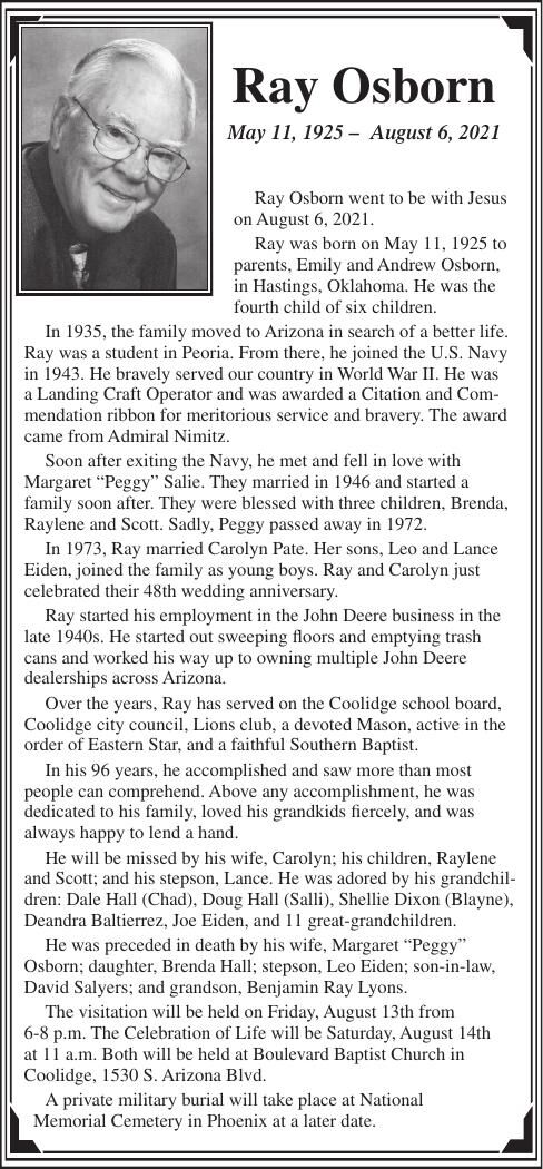 Ray Osborn | Obituaries | pinalcentral.com