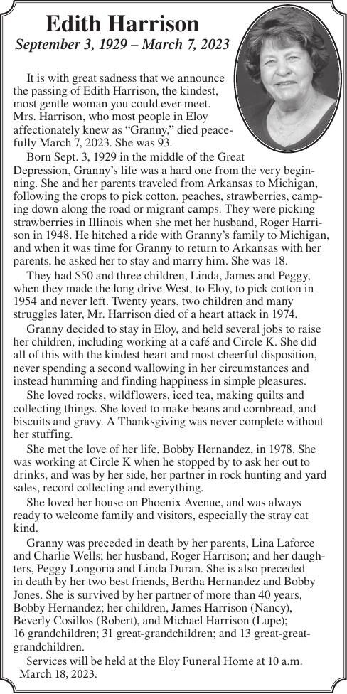 Edith Harrison | Obituaries | pinalcentral.com