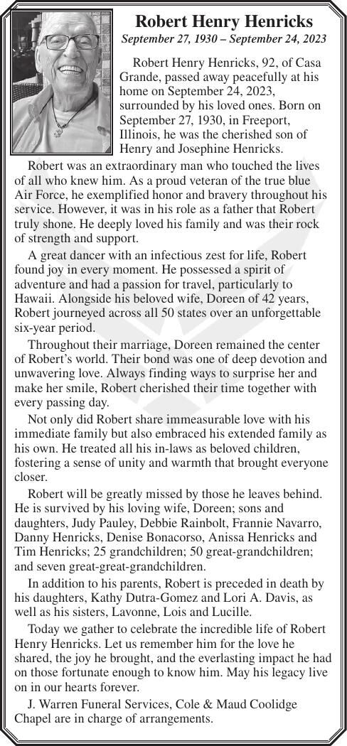 Robert Henry Henricks | Obituaries | pinalcentral.com