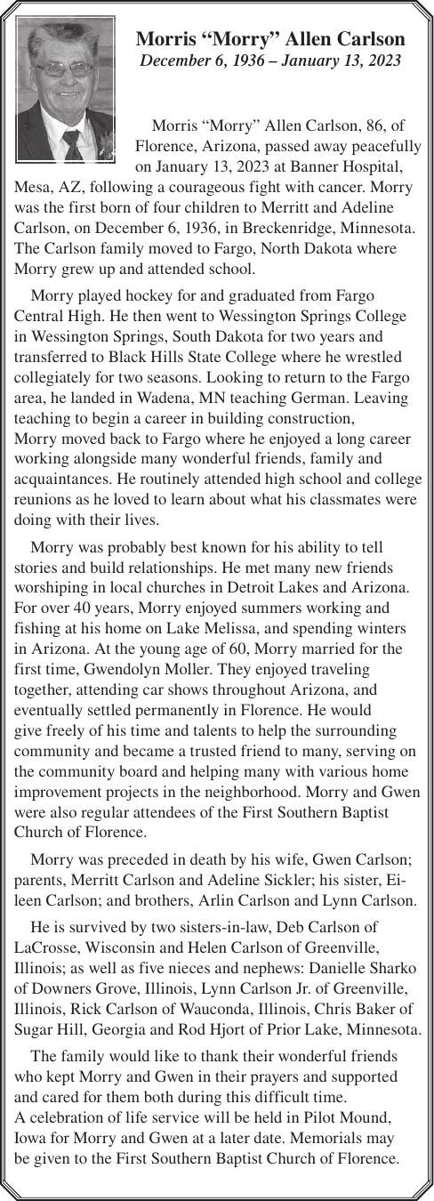 Morris “Morry” Allen Carlson | Obituaries | pinalcentral.com