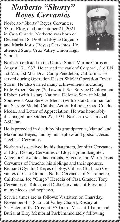 Norberto “Shorty” Reyes Cervantes | Obituaries | pinalcentral.com