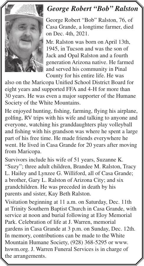 George Robert “Bob” Ralston | Obituaries | pinalcentral.com