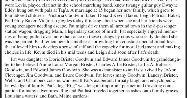 Patricia A. Goodwin | Obituaries | pinalcentral.com