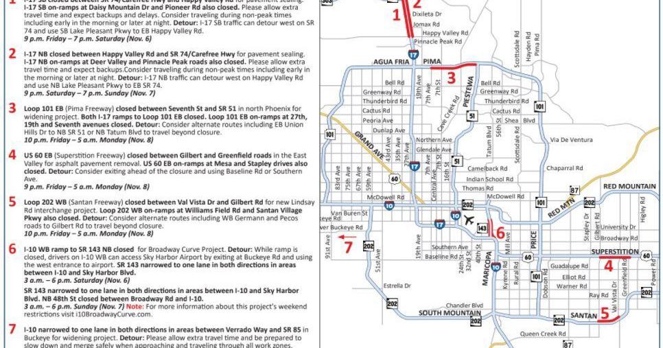 Closures along I-17, Loop 101 and US 60 top list of weekend ...