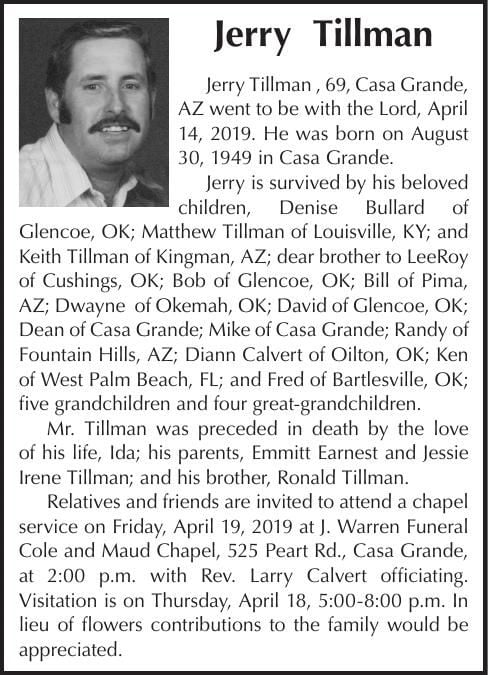 Jerry Tillman | Obituaries | pinalcentral.com