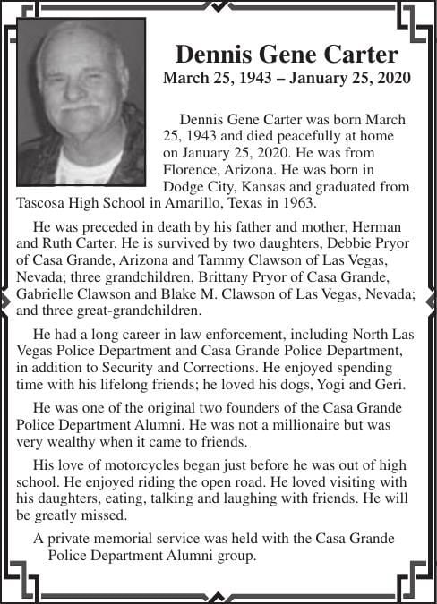 Dennis Gene Carter | Obituaries | pinalcentral.com