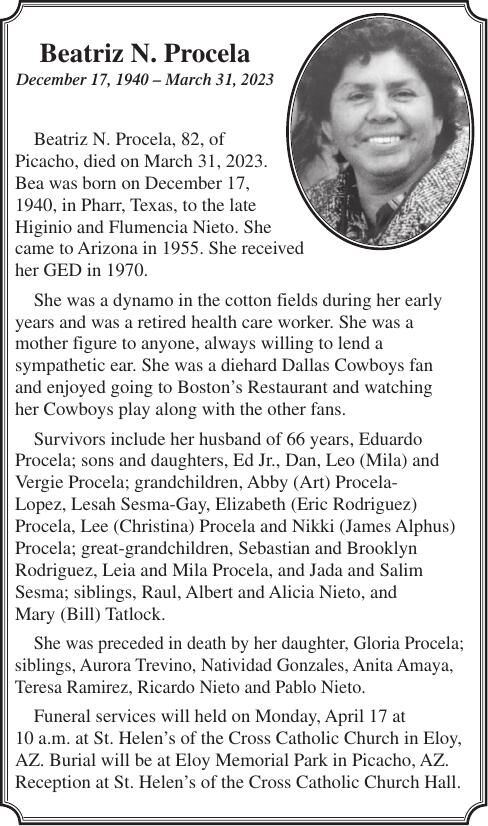 Beatriz N. Procela | Obituaries | pinalcentral.com