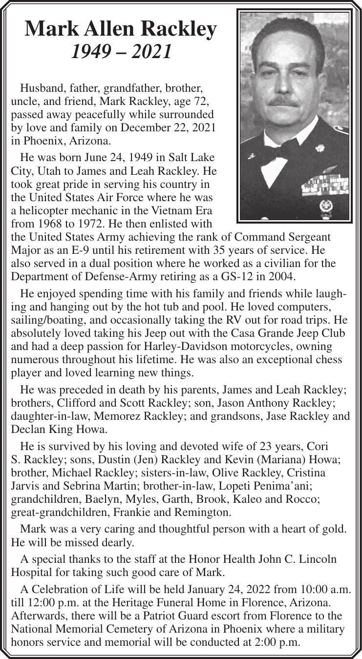 Mark Allen Rackley | Obituaries | pinalcentral.com