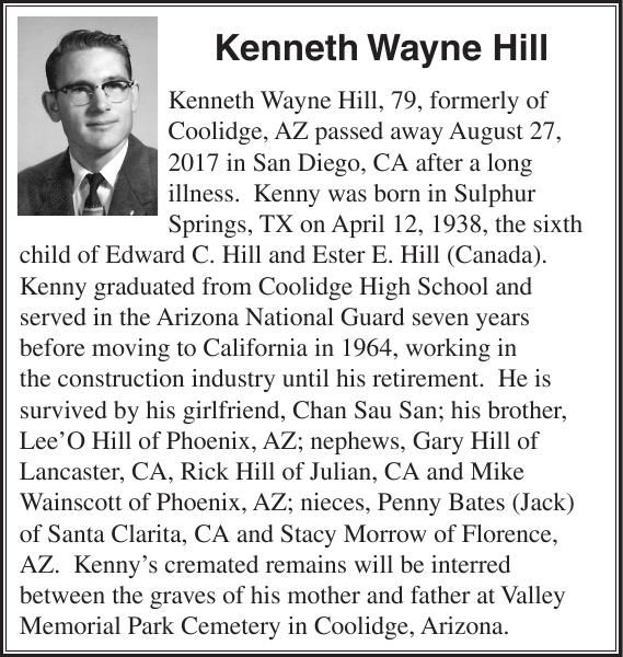 Kenneth Wayne Hill | Obituaries | pinalcentral.com