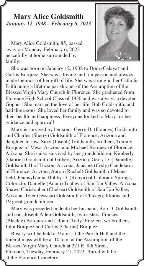 Mary Alice Goldsmith | Obituaries | pinalcentral.com