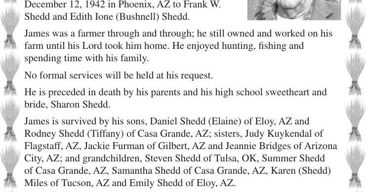 James Frank Shedd | Obituaries | pinalcentral.com