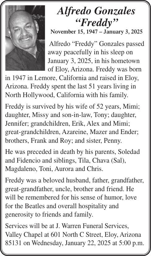 Alfredo Gonzales “Freddy” | Obituaries | pinalcentral.com