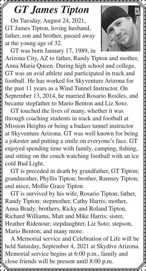 GT James Tipton | Obituaries | pinalcentral.com