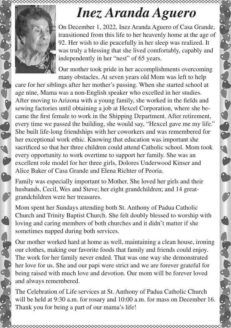 Inez Aranda Aguero | Obituaries | pinalcentral.com