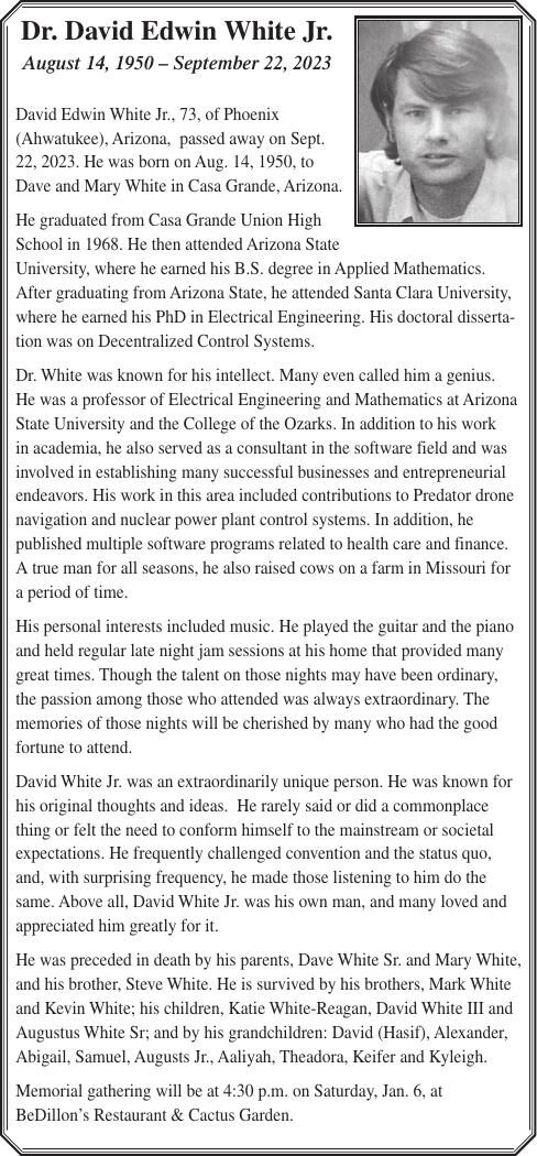 Dr. David Edwin White Jr. | Obituaries | pinalcentral.com
