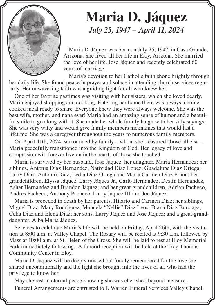 Maria D. Jáquez | Obituaries | pinalcentral.com