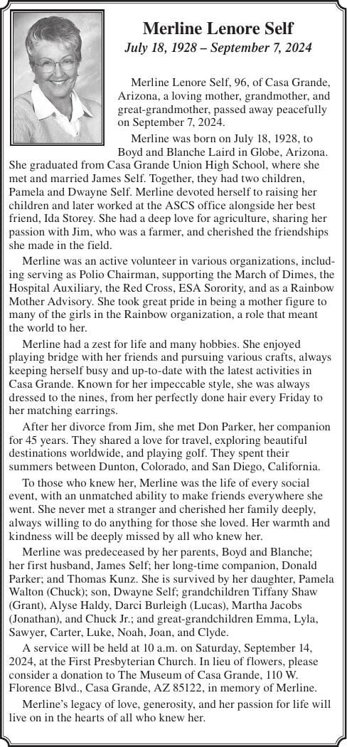 Merline Lenore Self | Obituaries | pinalcentral.com