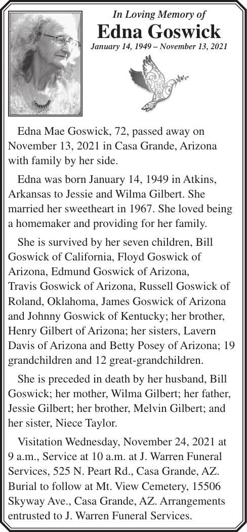 Edna Goswick | Obituaries | pinalcentral.com