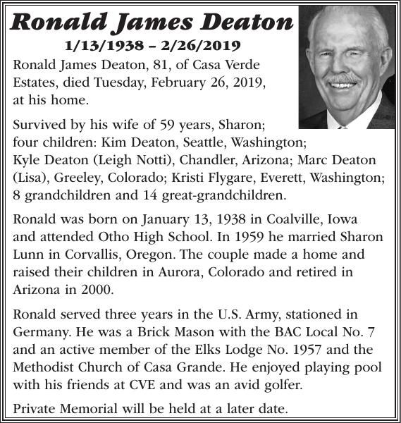 Ronald James Deaton | Obituaries | pinalcentral.com