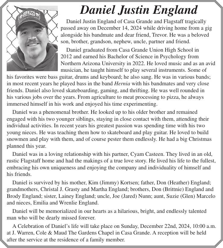 Daniel Justin England | Obituaries | pinalcentral.com