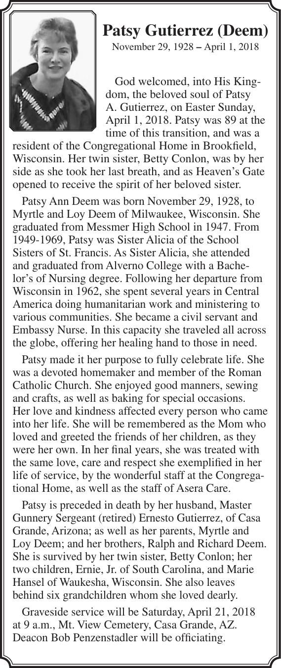 Patsy Gutierrez (Deem) | Obituaries | pinalcentral.com