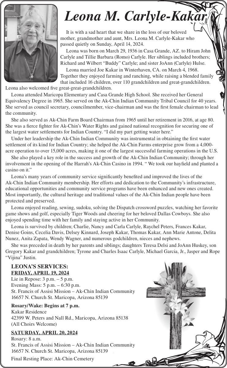 Leona M. Carlyle-Kakar | Obituaries | pinalcentral.com
