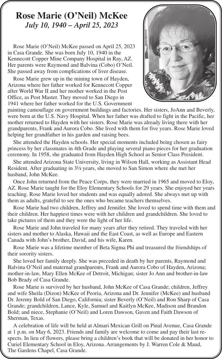 Rose Marie (O’Neil) McKee | Obituaries | pinalcentral.com