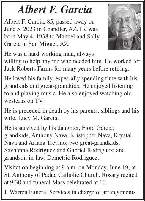 Albert F. Garcia | Obituaries | pinalcentral.com