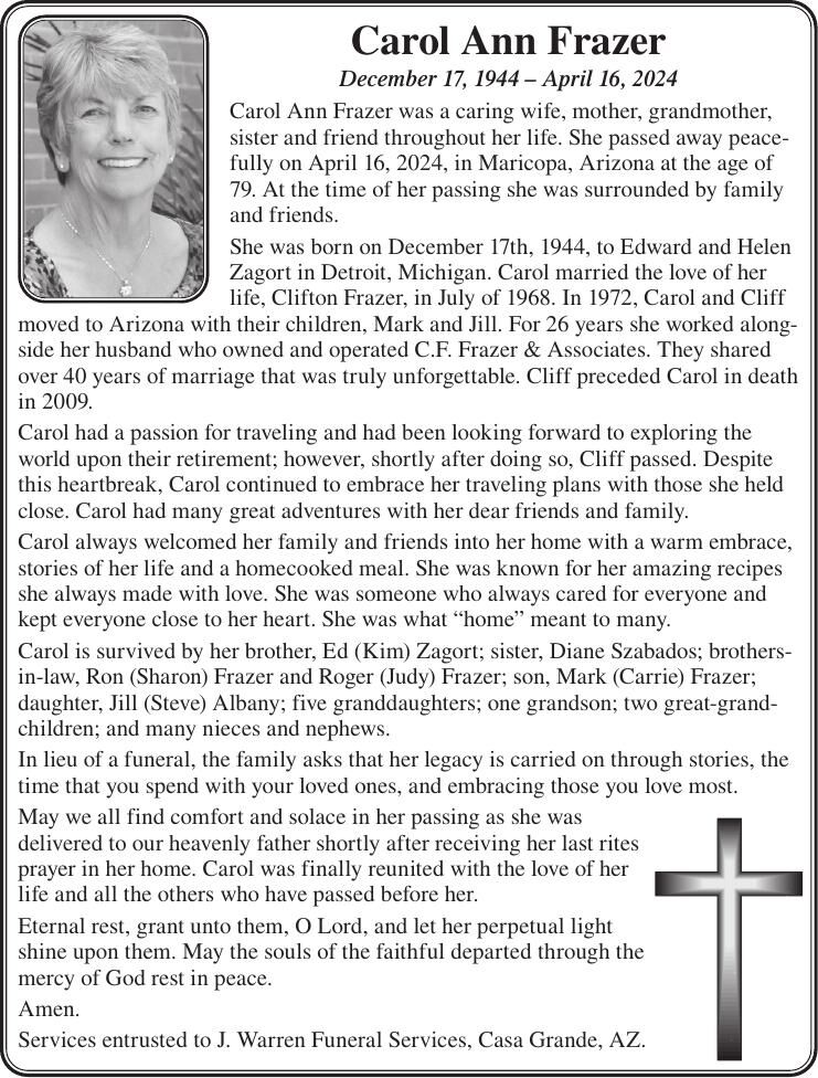 Carol Ann Frazer | Obituaries | pinalcentral.com