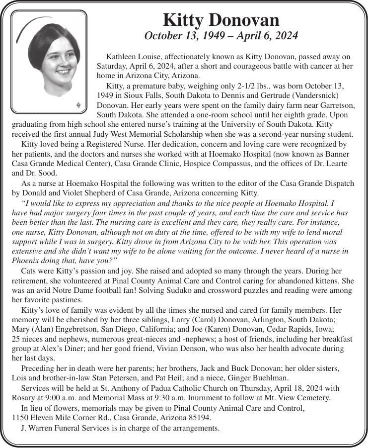 Kitty Donovan | Obituaries | pinalcentral.com