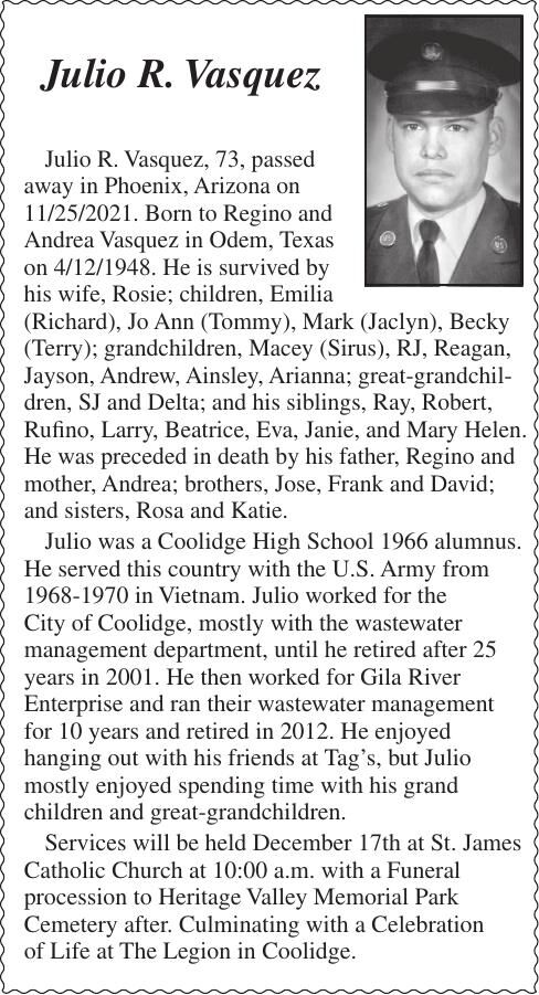 Julio R. Vasquez | Obituaries | pinalcentral.com