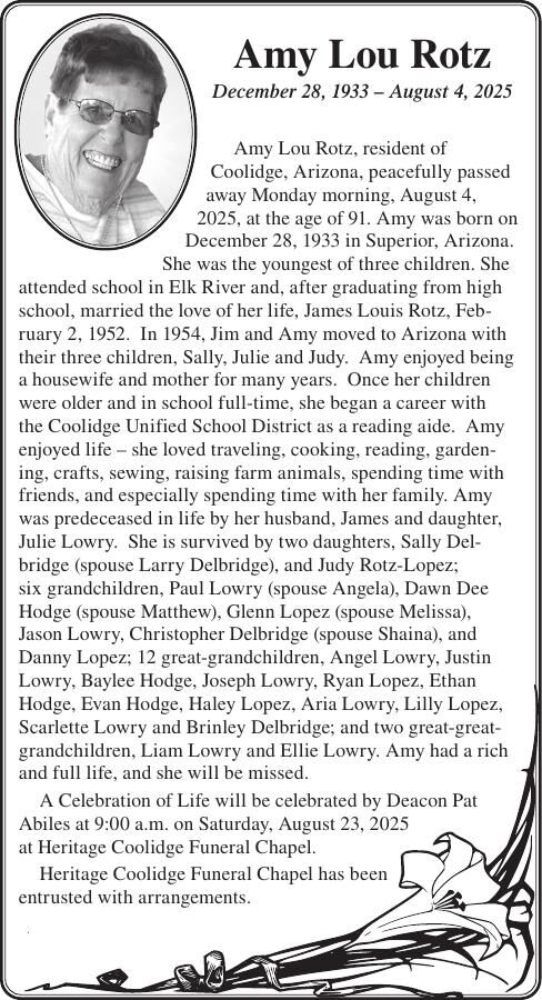 Amy Lou Rotz | Obituaries | pinalcentral.com