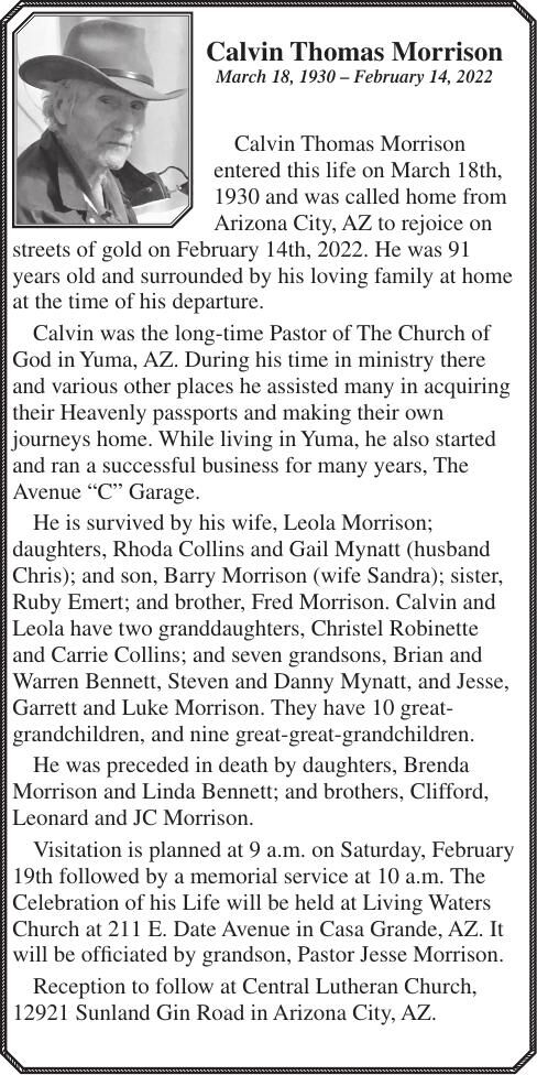 Calvin Thomas Morrison | Obituaries | pinalcentral.com