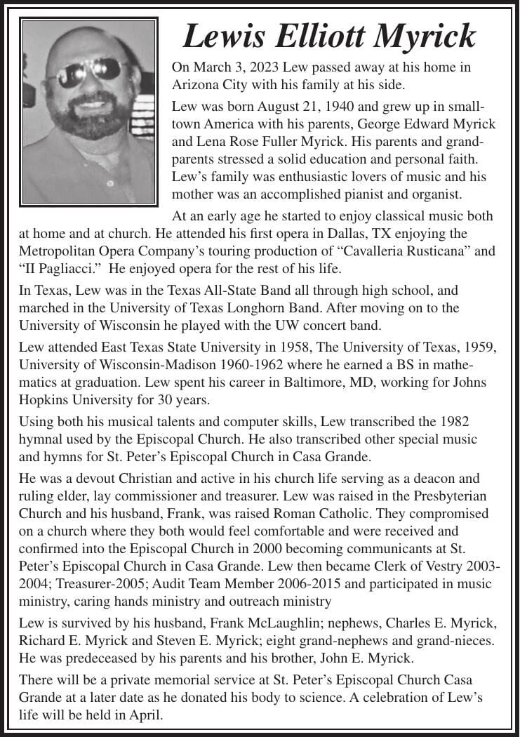 Lewis Elliott Myrick | Obituaries | pinalcentral.com