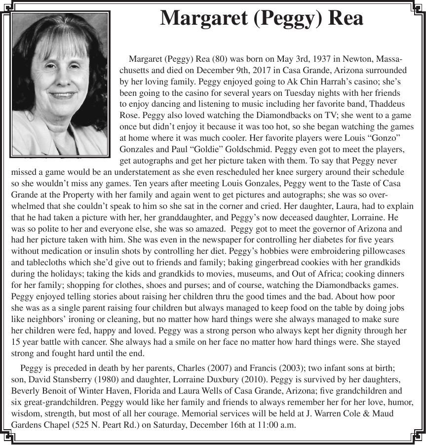 Margaret (Peggy) Rea | Obituaries | pinalcentral.com
