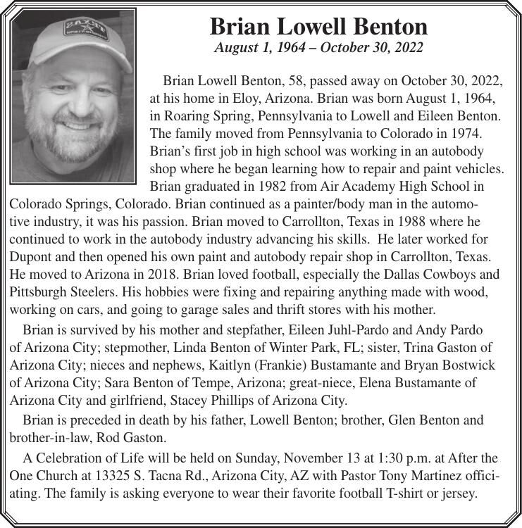 Brian Lowell Benton | Obituaries | pinalcentral.com