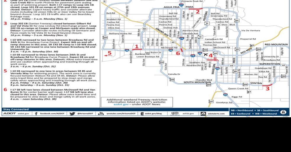 I-10, Loop 101 and Loop 202 closures, lane restrictions scheduled for ...